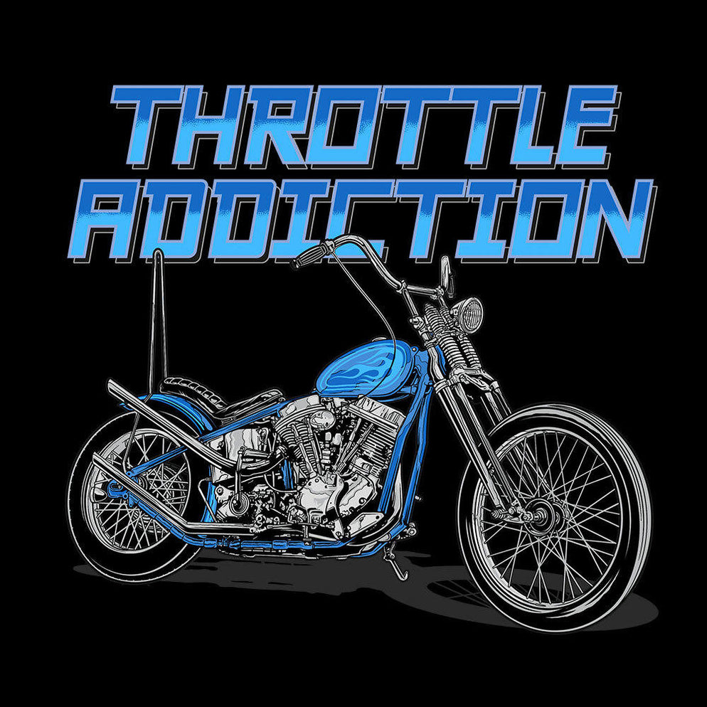 Throttle Addiction - Blue Panhead Chopper T-Shirt