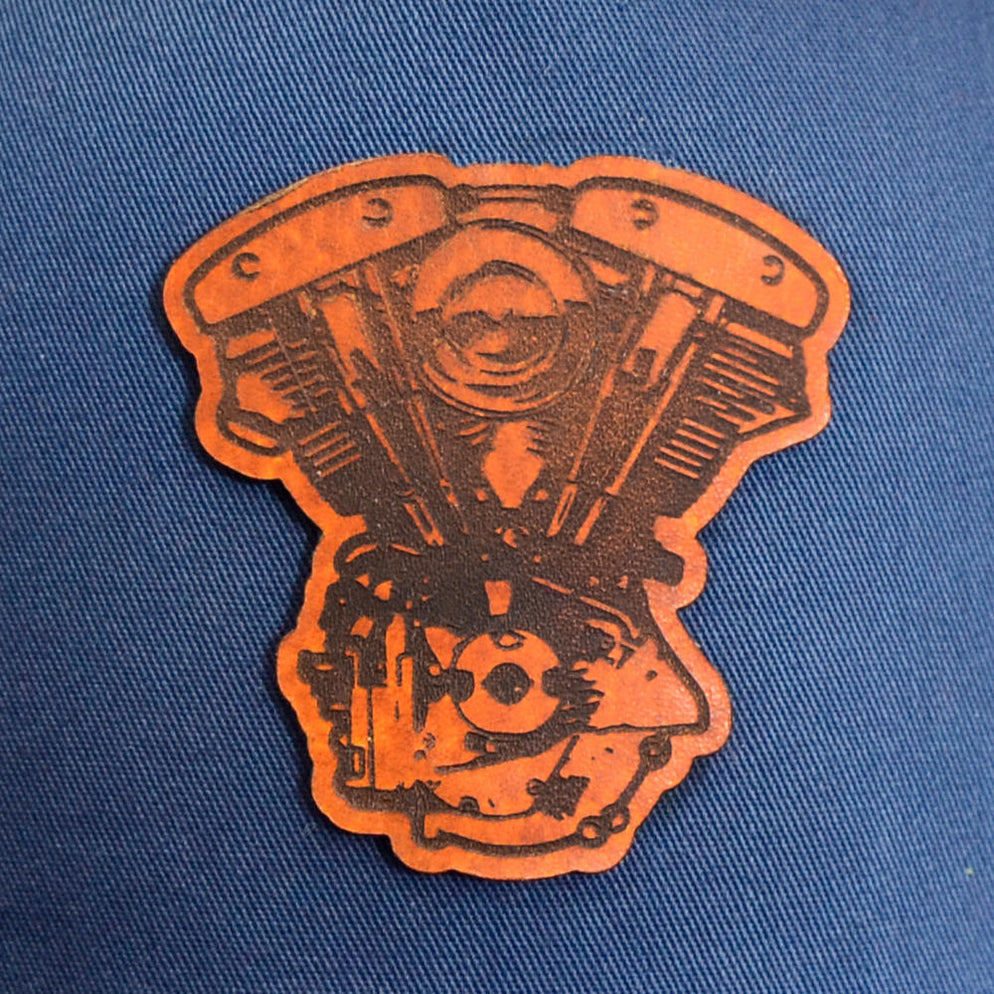 Shovelhead (Alternator) Leather Patch - 5 Panel Snap Back Hat ...