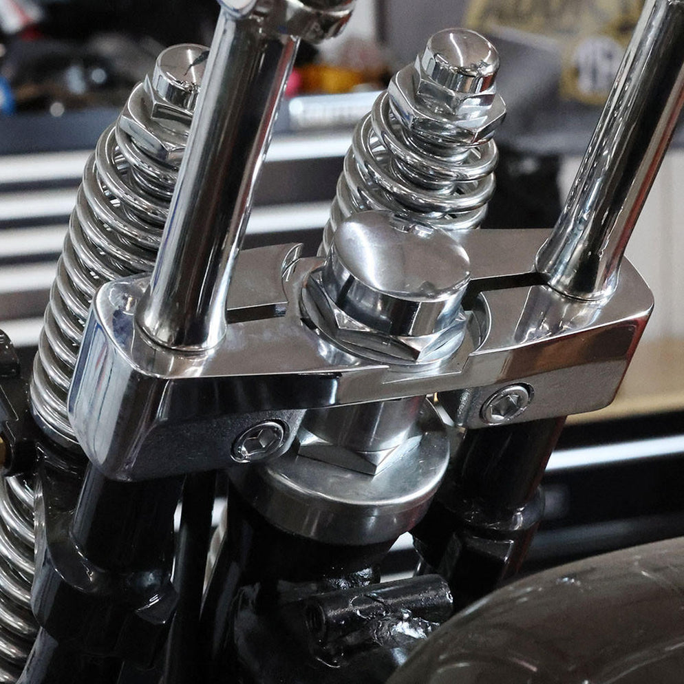 Springer Fork Top Clamp For Post Risers - Chrome — Throttle Addiction